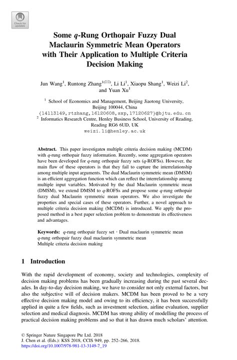 Pdf Some Q Rung Orthopair Fuzzy Dual Maclaurin Symmetric Mean Operators With Their Application
