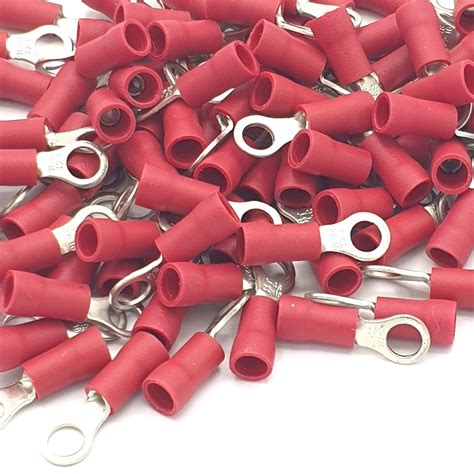 100 Uds Terminales De Anillo De Engarzado Aislados Rojos Tamaño De
