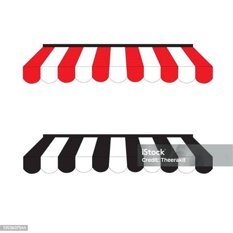 흰색 배경에 차양 야외 차양 표지판 상점을위한 줄무늬 빨간색과 흰색 선쉐이드 흑백 줄무늬 차양 로고 플랫 스타일 상점에 대한 스톡 벡터 아트 및 기타 이미지 Istock