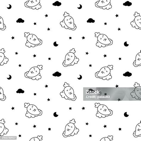 Kawaii Carrot With Funny Faces Seamless Pattern Coloring Page Cute