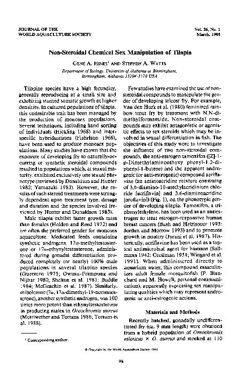Pdf Non Steroidal Chemical Sex Manipulation Of Tilapia