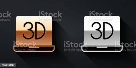 검은색 배경에 격리된 골드 및 실버 3d 프린터 아이콘입니다 3d 프린팅 긴 그림자 스타일 벡터 3차원 형태에 대한 스톡 벡터 아트 및 기타 이미지 Istock