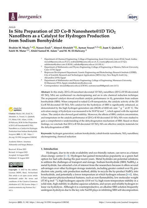 Pdf In Situ Preparation Of 2d Co B Nanosheets 1d Tio2 Nanofibers As A Catalyst For Hydrogen