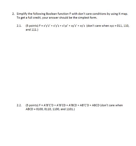 solved simplify the following boolean function f with don t