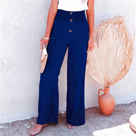 BLTIBY 2025 Womens Cotton Linen Wide Leg Pant Solid Colour High Waist