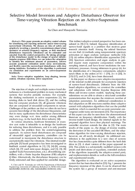 Pdf Selective Model Inversion And Adaptive Disturbance Observer For