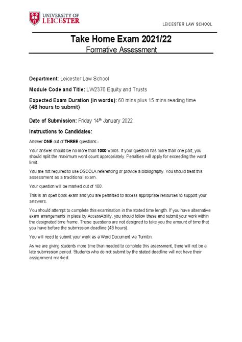 Work For You Activeness Leicester Law Sch Ool Take Home Exam