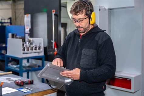 Premium Photo Male Engineer Standing On A Cnc Factory Using Safety