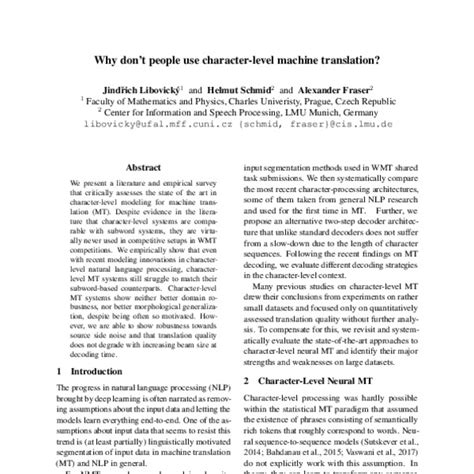 Why Dont People Use Character Level Machine Translation Acl Anthology