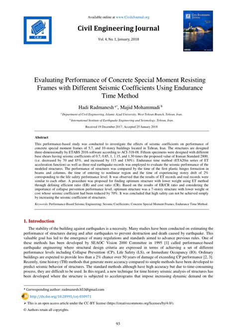 Pdf Evaluating Performance Of Concrete Special Moment Resisting Frames With Different Seismic