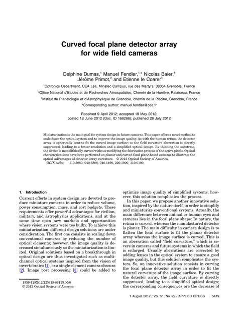 Pdf Curved Focal Plane Detector Array For Wide Field Cameras