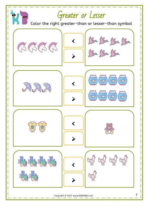 Greater Than Less Than Kikkibikkis Kindergarten Worksheets