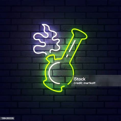 봉네온 사인 밝은 간판 라이트 배너 봉 로고 네온 엠블럼 및 라벨 벡터 일러스트레이션 물담배관에 대한 스톡 벡터 아트 및 기타 이미지 Istock