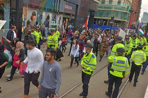 Free Palestine Protest On Market Street Manchester Manchester