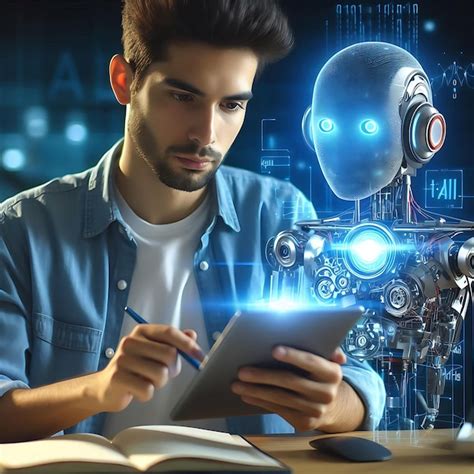 concepts of digital technology data science and ai ai machine and digital tablet being used by a