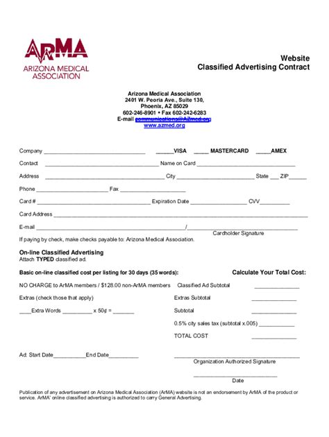 Fillable Online Classified Advertising Contract Arizona Medical