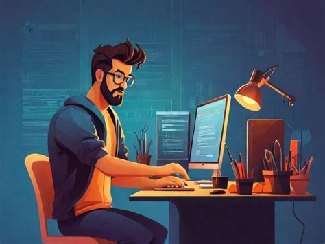 Premium Photo Developer At Computer Engineer Coding Hacker Concept Flat Vector Illustration