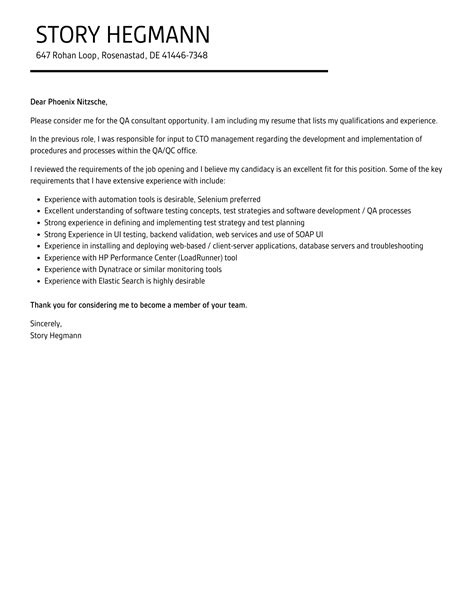 QA Consultant Cover Letter Velvet Jobs