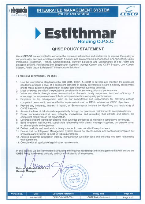 [updated] Qhse Policy Statement Cesco