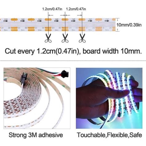 Dc 5V Ws2812B Bande Led Cob Adressable Individuellement 5M 800Led Blanc