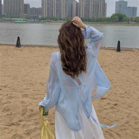 藍色雪紡防曬襯衫女夏季設計感寬松長袖透視外搭開衫襯衣薄款外套會員獨享好康折扣活動襯衫etmall東森購物網