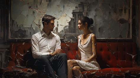 Premium AI Image Portrait Artwork Of Man And Woman Because Of Rotten And Rust Peeling Paint In