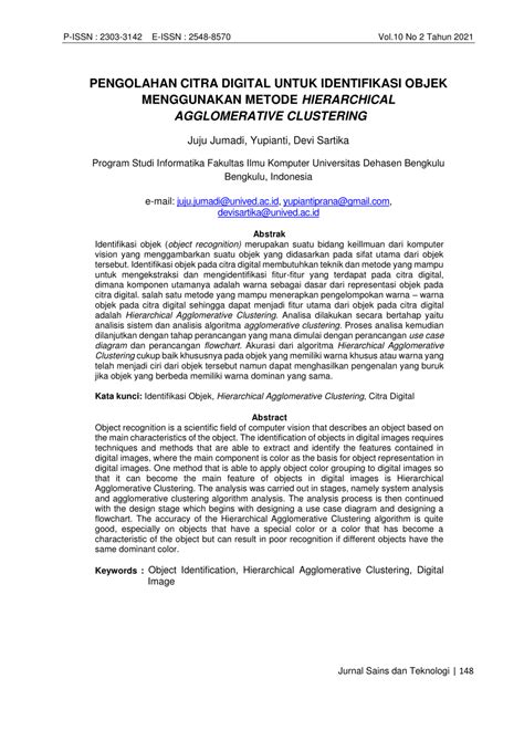 Pdf Pengolahan Citra Digital Untuk Identifikasi Objek Menggunakan Metode Hierarchical