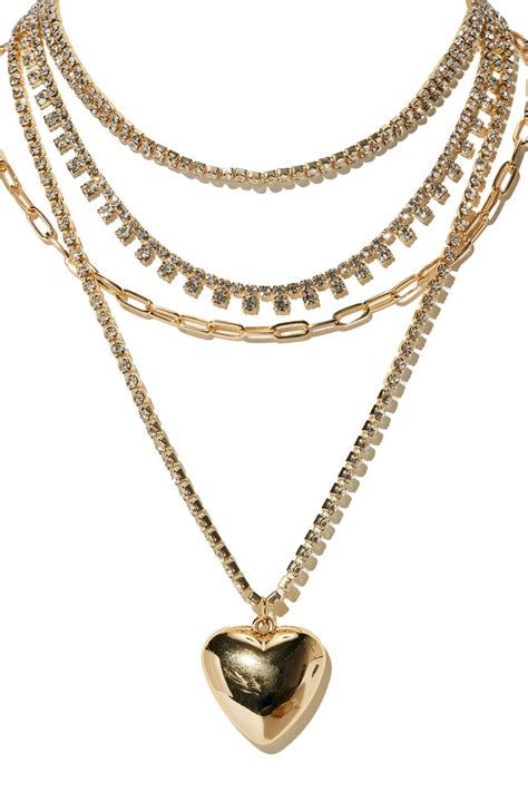 Puffy Heart Layered Necklace Gold Fashion Nova Jewelry Fashion Nova