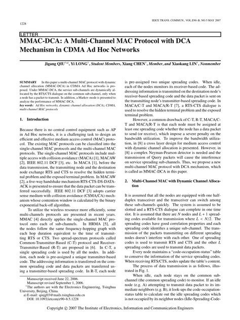 PDF MMAC DCA A Multi Channel MAC Protocol With DCA Mechanism In CDMA Ad Hoc Networks