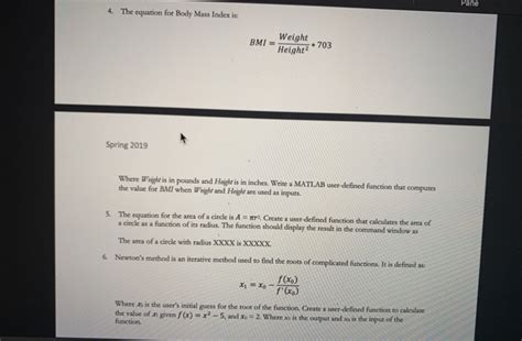 Solved Pane The Equation For Body Mass Index Is Weight Chegg