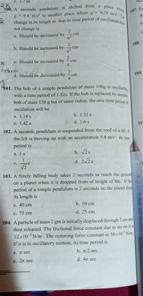 The Bob Of A Simple Pendulum Of Mass 100 Mathrm{g} Is Oscillating With A