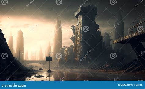 Dark Dystopian Dead Cityscape Neural Network Generated Art Stock