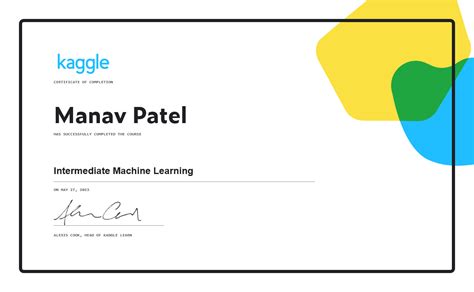 Manav Patel Completed The Intermediate Machine Learning Course On Kaggle
