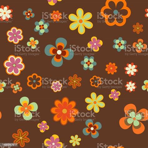 다채로운 꽃 벡터 완벽 한 패턴입니다 복고풍 70년대 스타일의 향수를 불러일으키는 패션 섬유 대담한 배경 서머 리조트 프린트