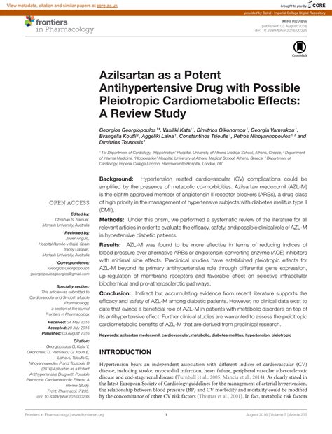 Azilsartan As A Potent Antihypertensive Drug With Possible Pleiotropic