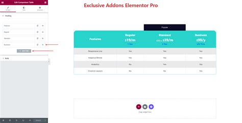 How To Configure Style Comparison Table Widget With Elementor