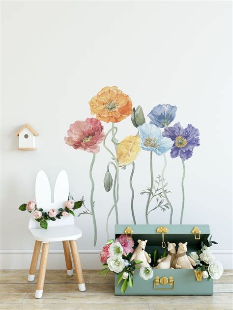 Flower Wall Decal Poppy Wall Decals Wildflower Wall Decals Botanical