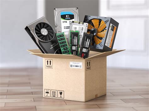 Premium Photo Computer Pc Parts In Open Cardboard Box Buing And Delivery Computer Components