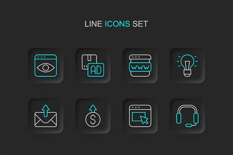 라인 헤드폰 광고 금융 성장 달러 메일 및 이메일 전구 브라우저 창 및 개인 정보 수집 아이콘을 설정합니다 벡터 0명에 대한 스톡 벡터 아트 및 기타 이미지 Istock
