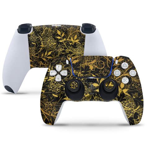 Playstation 5 Controller Skin Golden Floral Pattern Skinslegend