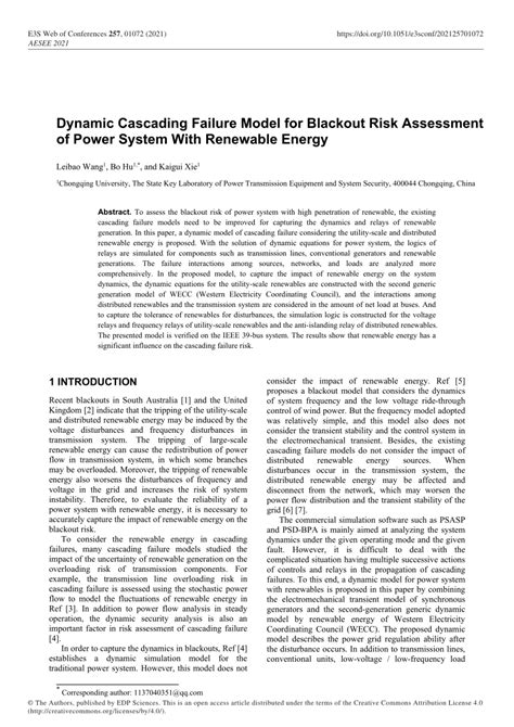 PDF Dynamic Cascading Failure Model For Blackout Risk Assessment Of Power System With