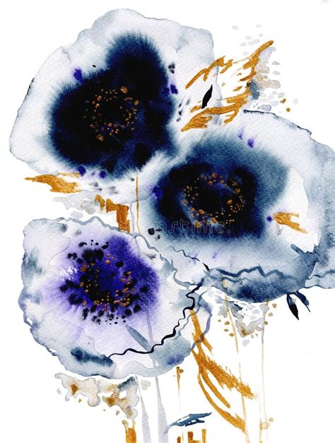 风格抽象的水彩海葵花 白黑色和金色 手绘绘画图 库存例证 插画 包括有 金子 照亮 颜色 查出 255470339
