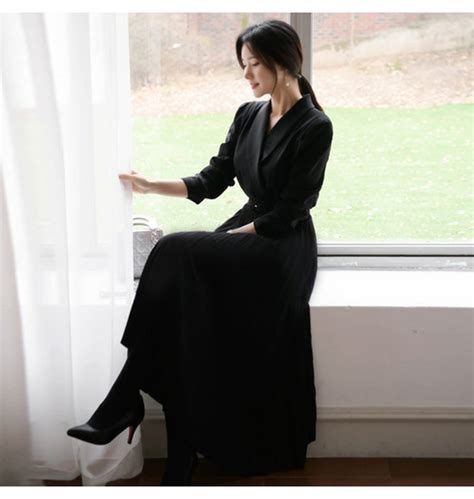 우먼여성 심플 유니크 이쁜 H라인 정장원피스 봄가을 슬림 블랙원피스 정장넥 디자인느낌 스커트 순색 오피스룩 티몬