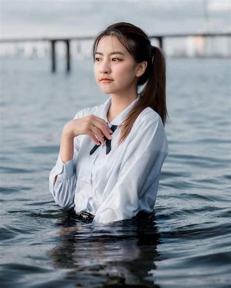 Army Police Wet Dress Girl In Water Wet Clothes Beautiful Asian