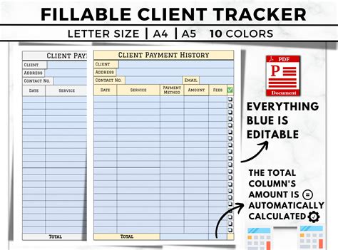 Client Payment Tracker Printable Client Payment History Etsy
