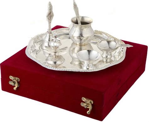 Delhi T House Brass Puja Pooja Thali Aarti Bartan Plate Special Occasions Diwali Silver