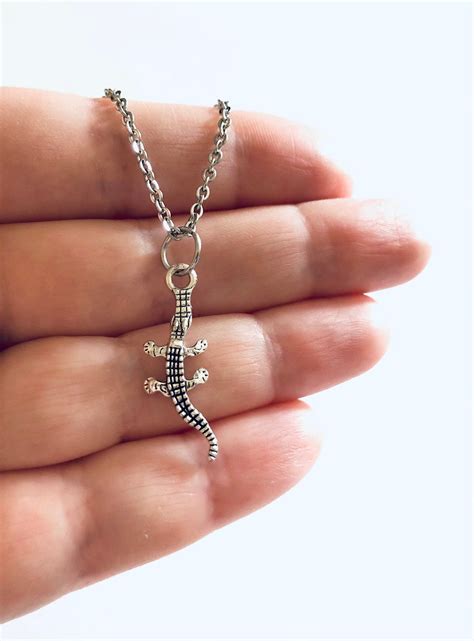 Crocodile Necklace Silver Alligator Necklace Lizard Necklace Gecko