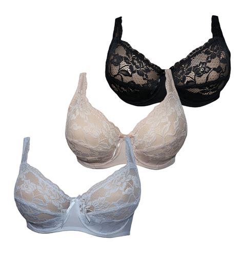 Womens Plus Size Underwire Unpadded Bra Full Bust Lace Unlined Pack 3