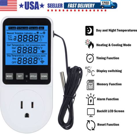 Temperature Controller Heating Cooling With Probe Digital Thermostat Outlet Plug Ebay