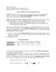 Lab Confidence Intervals And Hypothesis Tests Final Docx Name Caleb Probst Friday T A Name
